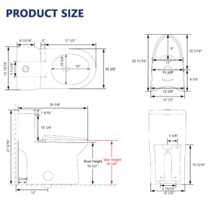 DeerValley Symmetry One Piece Toilet, Dual Flush 1.1/1.6 GPF Elongated Standard Toilet for Bathroom, Toilets with Comfortable Seat Height (Seat Included) (White)