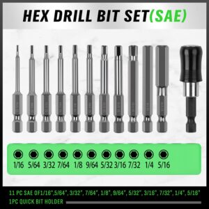 SWANLAKE 23-Piece Hex Head Allen Wrench Drill Bit Set, S2 Steel, Metric & SAE Hex Bit Set, 2.3" Long, Magnetic Tips.