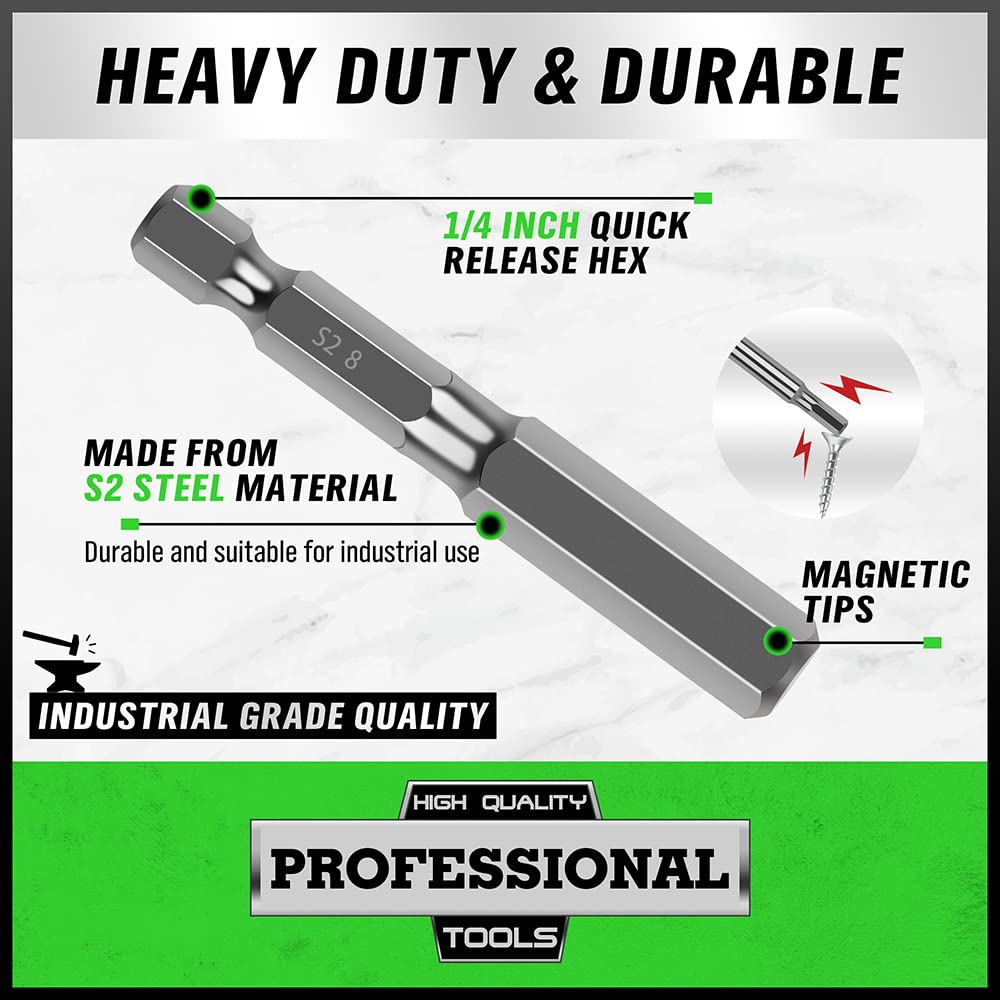 SWANLAKE 23-Piece Hex Head Allen Wrench Drill Bit Set, S2 Steel, Metric & SAE Hex Bit Set, 2.3" Long, Magnetic Tips.