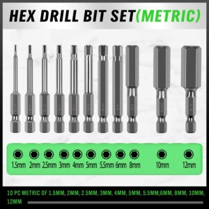 SWANLAKE 23-Piece Hex Head Allen Wrench Drill Bit Set, S2 Steel, Metric & SAE Hex Bit Set, 2.3" Long, Magnetic Tips.