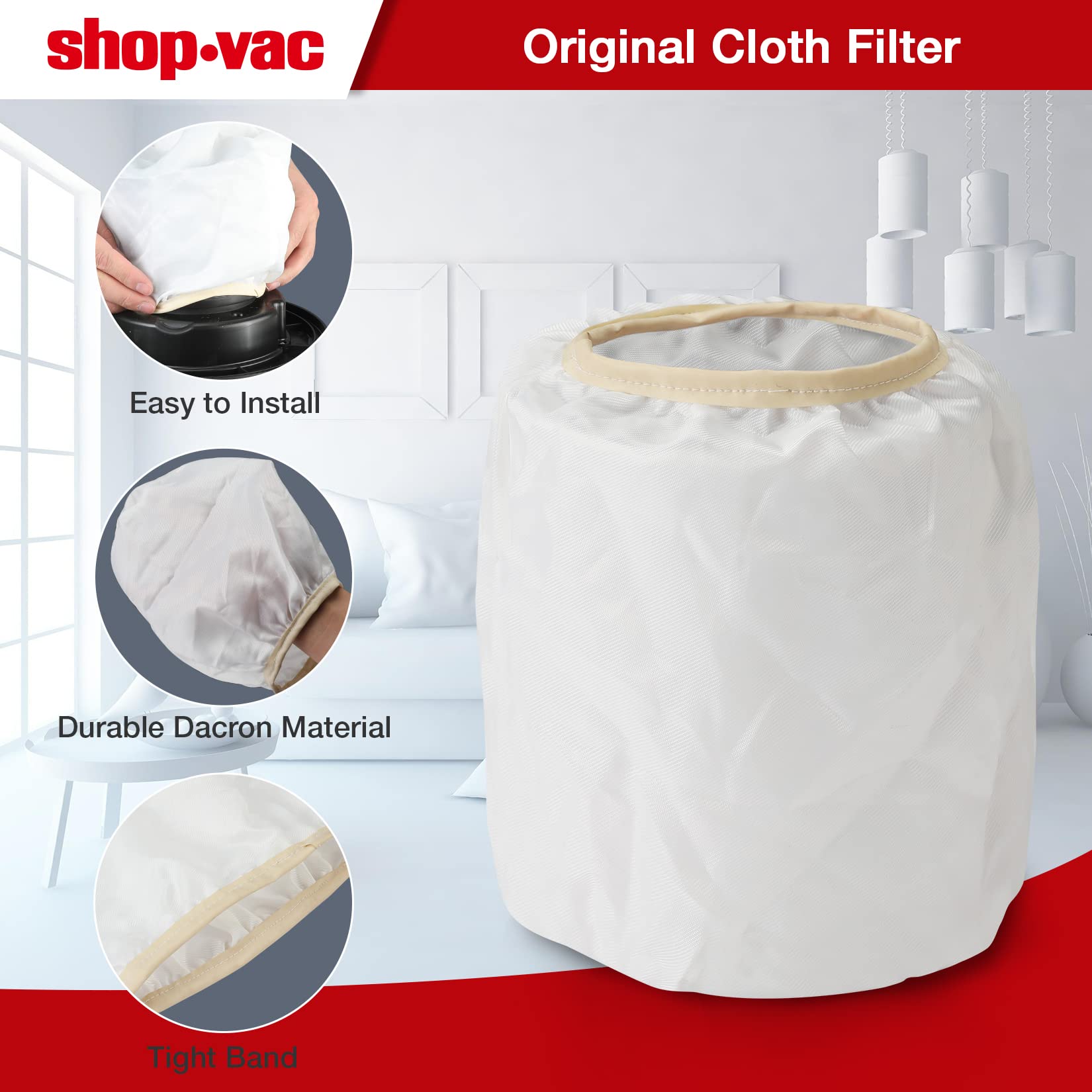 Shop-Vac 5 Gallon 2.0 Peak HP Wet/Dry Vacuum 2035000+ 90115 Dacron Cloth Filter 2 Pack