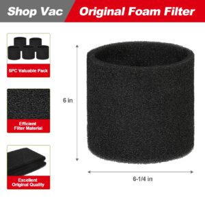 Shop-Vac 5 Gallon 2.0 Peak HP Wet/Dry Vacuum 2035000+ 90585 Foam Sleeve Filter 5 Pack