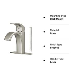 Hoimpro Waterfall Brushed Nickel Single Hole Bathroom Faucet, Single Handle Bathroom Vanity Sink Faucet, Rv Vanity Faucet, Brushed Nickel (1 or 3 Hole)