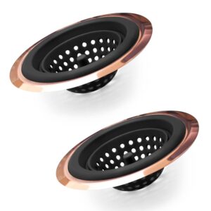 kitchen set of 2 sink strainers, flexible silicone good grip kitchen sink drainers, traps food debris and prevents clogs, large wide 4.5’ diameter rim (rose gold)