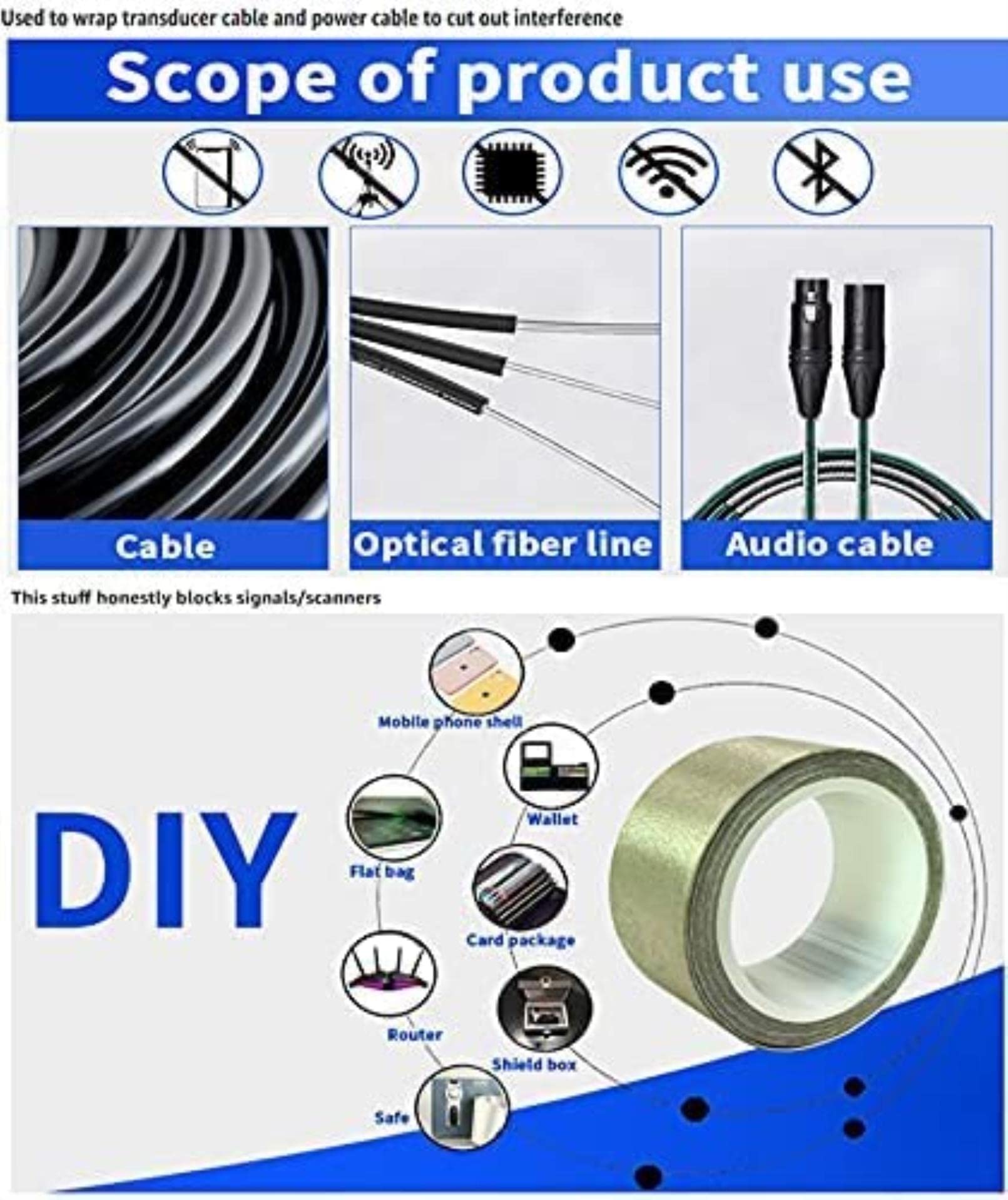 ADSWIN Faraday Tape,Copper Nickel Plated Conductive Electrode Tape Fabric,RF/EMI/EMF Shielding,Grounding (Size : 50mmX50m/2inX164ft)