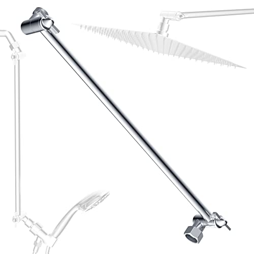 16 Inch Solid Brass Adjustable Shower Head Extension Arm with Lock Joints, Extra Long Shower Extension Arm, Flexible Height & Angle Shower Arm Extender, Universal Connection to all Shower Heads,Chrome