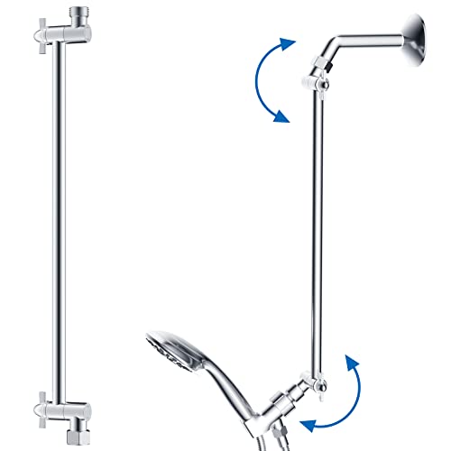 16 Inch Solid Brass Adjustable Shower Head Extension Arm with Lock Joints, Extra Long Shower Extension Arm, Flexible Height & Angle Shower Arm Extender, Universal Connection to all Shower Heads,Chrome