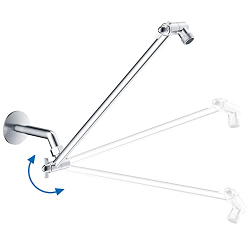 16 Inch Solid Brass Adjustable Shower Head Extension Arm with Lock Joints, Extra Long Shower Extension Arm, Flexible Height & Angle Shower Arm Extender, Universal Connection to all Shower Heads,Chrome