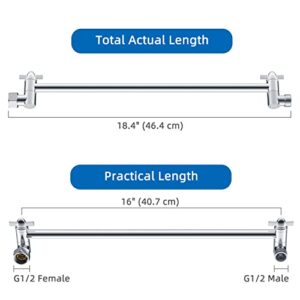 16 Inch Solid Brass Adjustable Shower Head Extension Arm with Lock Joints, Extra Long Shower Extension Arm, Flexible Height & Angle Shower Arm Extender, Universal Connection to all Shower Heads,Chrome