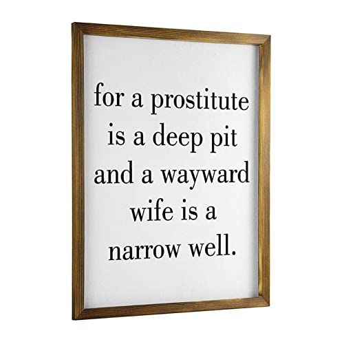 Home Decor Wood Sign for A Prostitute Is A Deep Pit And A Wayward Wife Is A Narrow Well. Framed Wood Sign,Rustic Wall Art Sign 16"x20"