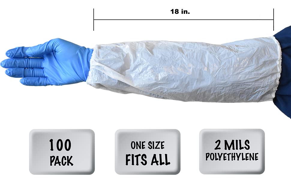 Disposable Plastic Sleeves | Blue | 100 Pack | 18 Inch | Waterproof Arm and Sleeve Protection