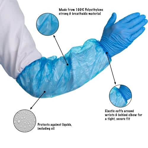 Disposable Plastic Sleeves | Blue | 100 Pack | 18 Inch | Waterproof Arm and Sleeve Protection