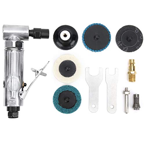 Garosa Mini Air Sander Right Angle Air Die Grinder 20000-25000rpm Pneumatic Grinding Polishing Tool Kit with Emery Disk Car Polisher Sets for Auto Body Work(European Connector)