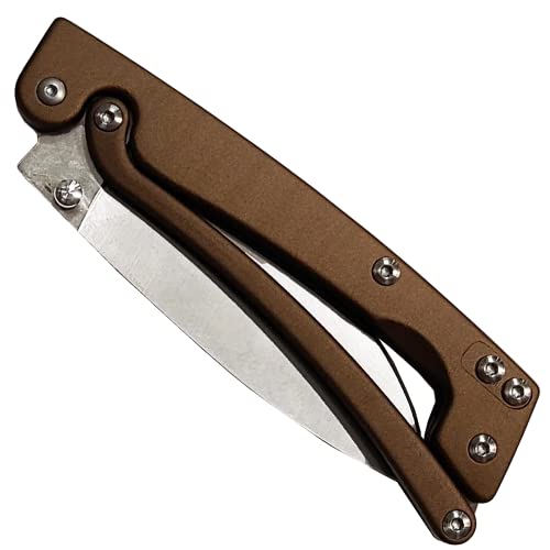 Revolt Knives Revolt Reflex Folding Pocket Knife VG10 Stainless Steel 3.2” Blade - Aluminum Alloy Scales Handle Frame Lock Design - EDC Every Day Carry Folder Knife, Brown