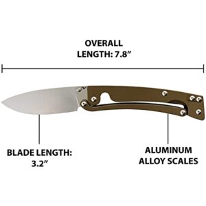 Revolt Knives Revolt Reflex Folding Pocket Knife VG10 Stainless Steel 3.2” Blade - Aluminum Alloy Scales Handle Frame Lock Design - EDC Every Day Carry Folder Knife, Brown