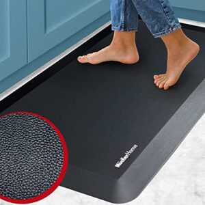 mueller anti fatigue mat, 3/4" thick, waterproof 20x35 kitchen mats for floor, anti-slide standing desk mat & office floor mat, heavy duty pvc ergonomic foam mat, black leather-look design