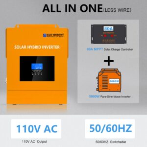 ECO-WORTHY 5000W Solar Hybrid Inverter with Remote Monitoring, 48VDC-120VAC Pure-sine-Wave Inverter & 80A MPPT Solar Controller Suitable for 48V Lead Acid/Lithium Batteries for Off-Gird/Home/Shed