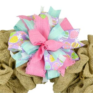 lantern wreath bow - burlap wreath embellishment for making your own - layered full handmade farmhouse already made (easter (pink/mint), set of 1)