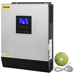 vevor hybrid solar inverter, 3kva 2400w, pure sine wave off-grid inverter, 24vdc to 110vac multi-function inverter with build-in 50a pwm solar charge controller, support utility/generator/solar energy