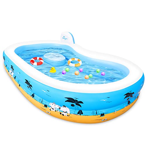 Large Inflatable Pool with Seat, Jhunswen Blow Up Pool for Adults, 100" x 61" x 17" Swimming Pool for Kids with Backrest for Backyard Outside, Family Summer Water Center (Without Pump)