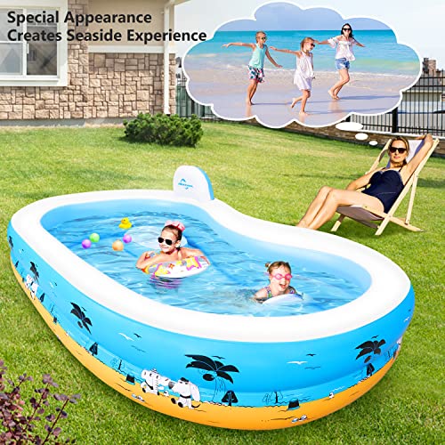 Large Inflatable Pool with Seat, Jhunswen Blow Up Pool for Adults, 100" x 61" x 17" Swimming Pool for Kids with Backrest for Backyard Outside, Family Summer Water Center (Without Pump)