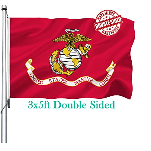 Double Sided Marine Corps USMC Flag 3x5 Outdoor- Heavy Duty Polyester Marine Army Military Flags Banner with 2 Brass Grommets,4 Rows Stitched