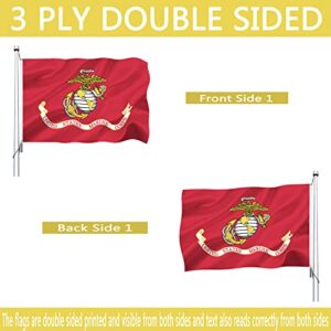 Double Sided Marine Corps USMC Flag 3x5 Outdoor- Heavy Duty Polyester Marine Army Military Flags Banner with 2 Brass Grommets,4 Rows Stitched