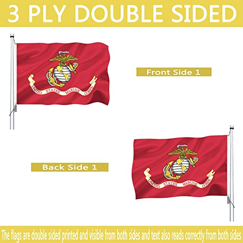 Double Sided Marine Corps USMC Flag 3x5 Outdoor- Heavy Duty Polyester Marine Army Military Flags Banner with 2 Brass Grommets,4 Rows Stitched