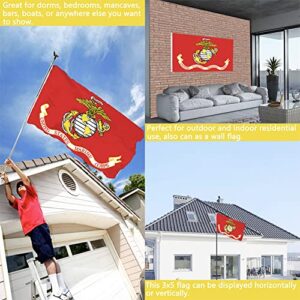 Double Sided Marine Corps USMC Flag 3x5 Outdoor- Heavy Duty Polyester Marine Army Military Flags Banner with 2 Brass Grommets,4 Rows Stitched