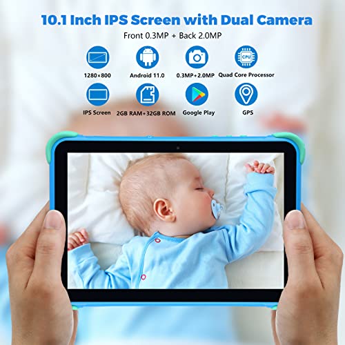 moonka 10.1 Inch Kids Tablet Android 11 Tablet for Kids 2GB+32GB Toddler Tablet APP Preinstalled & Parent Control IWWA Kids Education Tablet with WiFi, Dual Camera, Bluetooth, Kid-Proof Case