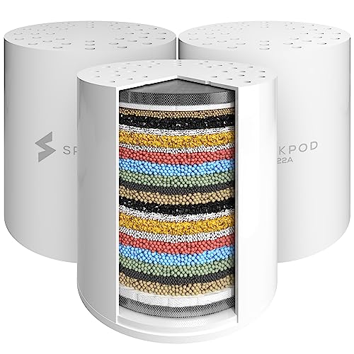 SparkPod High Output Shower Filter Cartridge- Suitable for People with Sensitive and Dry Skin and Scalp, Filters Chlorine and Impurities | 1-min install (Enhanced, 3 pc)