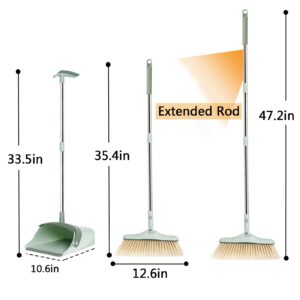 Broom and Dustpan Set/Broom and Dust Pan with Long Handle for Home, Rotating Broom Set, Broom and Upright Standing Dustpan with Comb Teeth Combo Set for Room Kitchen Office Lobby Indoor Floor Sweeping