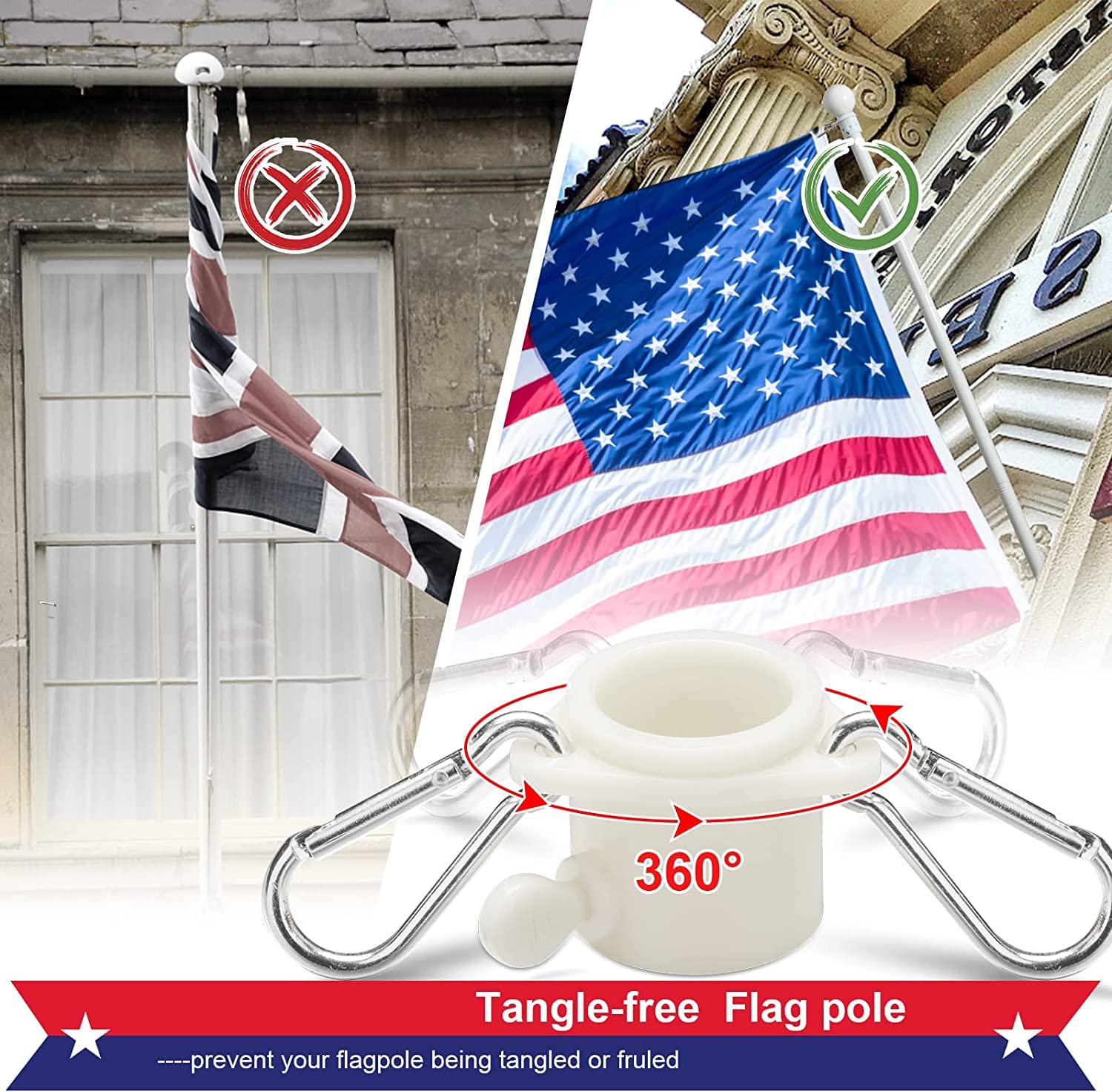 cogardenshower White Flag Pole for House - Tangle Free Outdoor Flag Pole Kit with Holder Bracket,5ft Stainless Steel Metal Flagpoles Residential Heavy Duty for Outside House,Porch,Yard,Truck,Boat