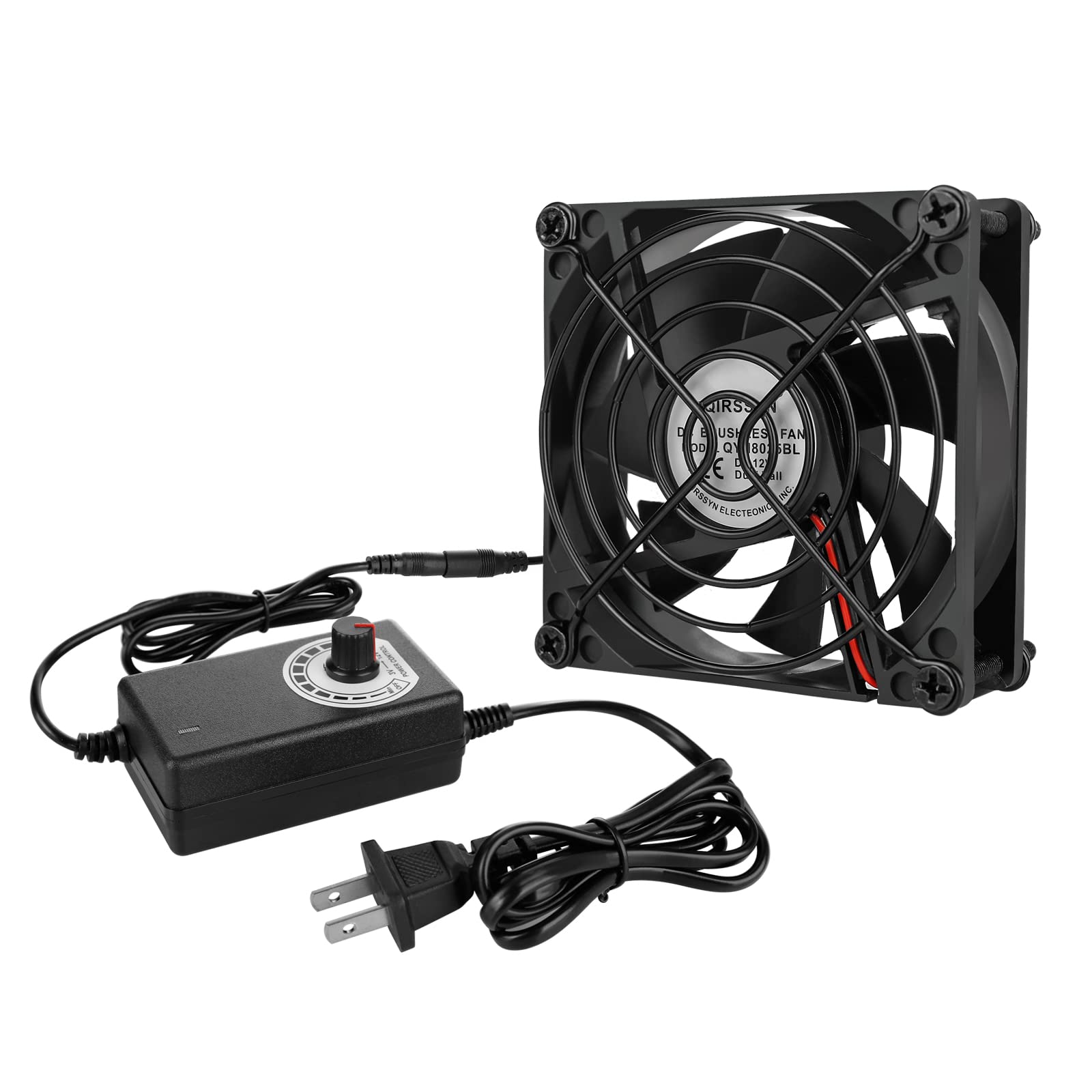 Qirssyn 80mm x 25mm Computer Fan with AC Plug 100V - 240V Variable Speed Fan for Receiver Xbox DVR Playstation Component Cooling