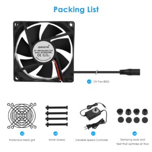 Qirssyn 80mm x 25mm Computer Fan with AC Plug 100V - 240V Variable Speed Fan for Receiver Xbox DVR Playstation Component Cooling