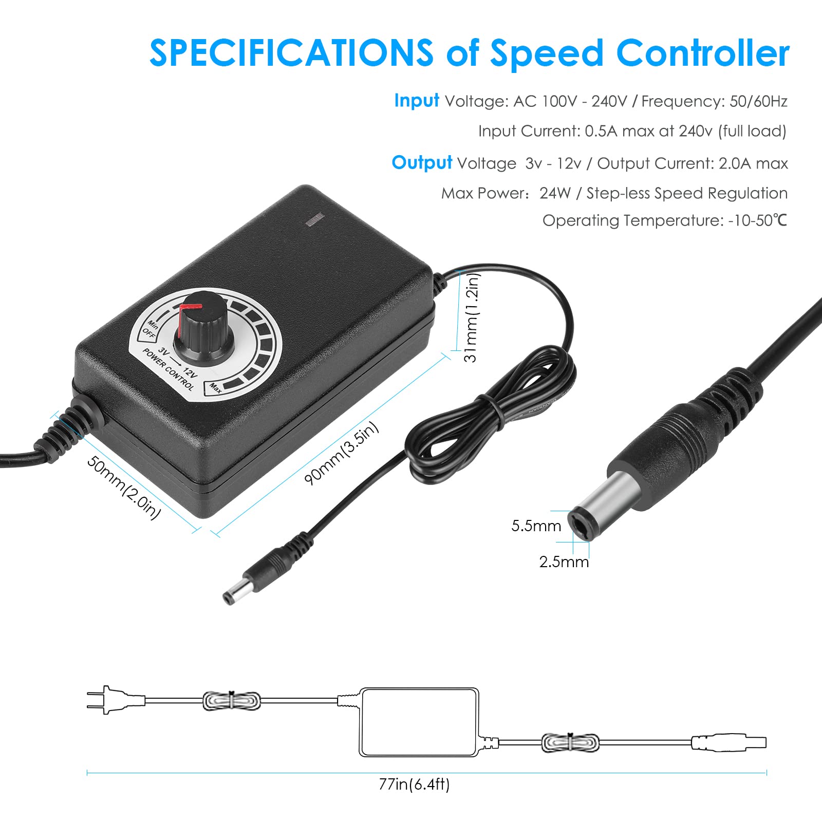 Qirssyn 80mm x 25mm Computer Fan with AC Plug 100V - 240V Variable Speed Fan for Receiver Xbox DVR Playstation Component Cooling