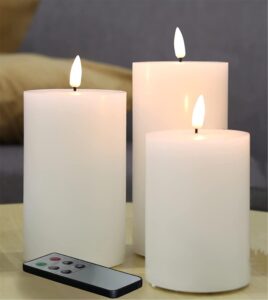 girimax white flat top flameless pillar candles with remote, real wax flickering led battery operated candles Φ 3" h 4" 5" 6"