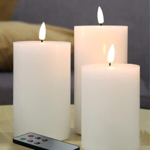 Girimax White Flat Top Flameless Pillar Candles with Remote, Real Wax Flickering LED Battery Operated Candles Φ 3" H 4" 5" 6"