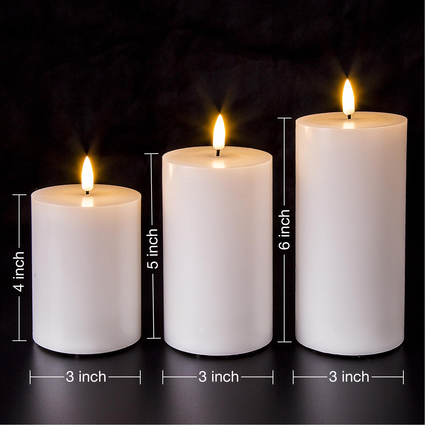 Girimax White Flat Top Flameless Pillar Candles with Remote, Real Wax Flickering LED Battery Operated Candles Φ 3" H 4" 5" 6"