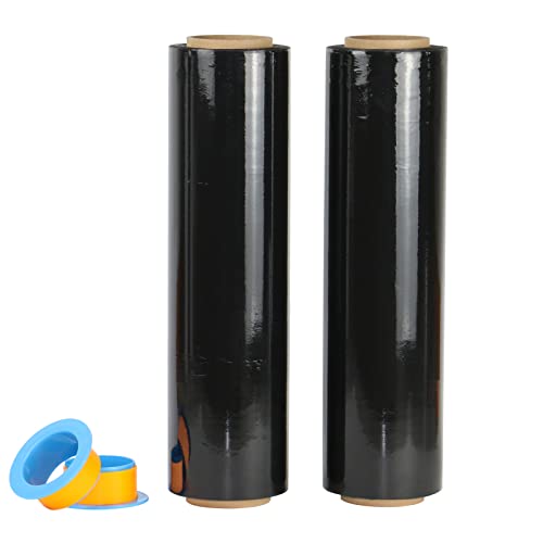 BOMEI PACK Black Shrink Wrap, Industrial Strength with Plastic Handle 18" x 1000 Feet 80 Gauge 2 Pack, Black Plastic Wrap Heavy Duty Self-Adhering for Packing, Moving, Shipping