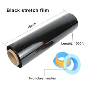 BOMEI PACK Black Shrink Wrap, Industrial Strength with Plastic Handle 18" x 1000 Feet 80 Gauge 2 Pack, Black Plastic Wrap Heavy Duty Self-Adhering for Packing, Moving, Shipping