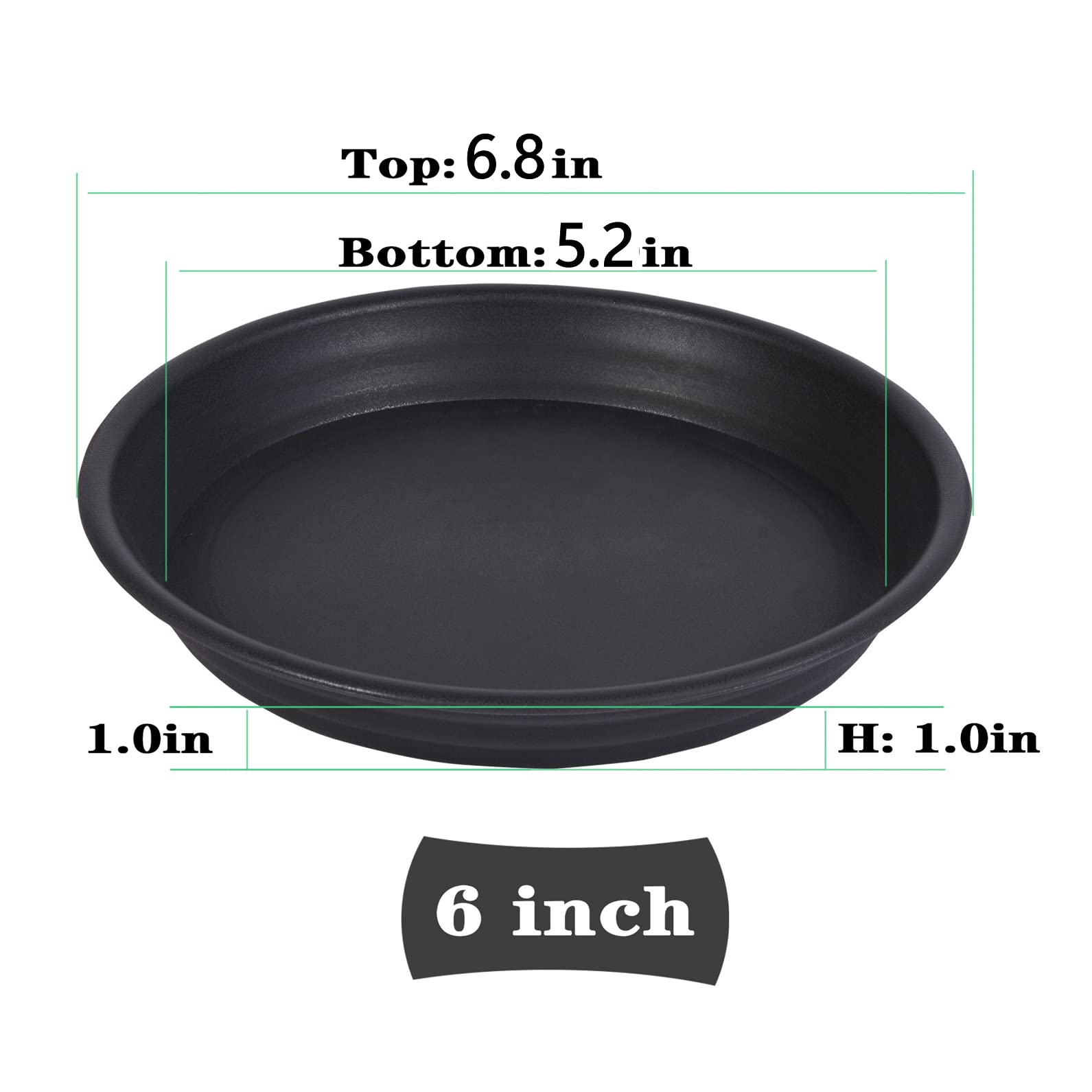 SAUCERHOME Plant Saucer Pot Tray 6 inch, 4 Packs 8 inch (7.6 inch) Plastic Flower Planter Saucers and Drip Trays for Indoors Outdoors, Thick Heavy Sturdy Durable Plant Plate Water Catcher (Black)