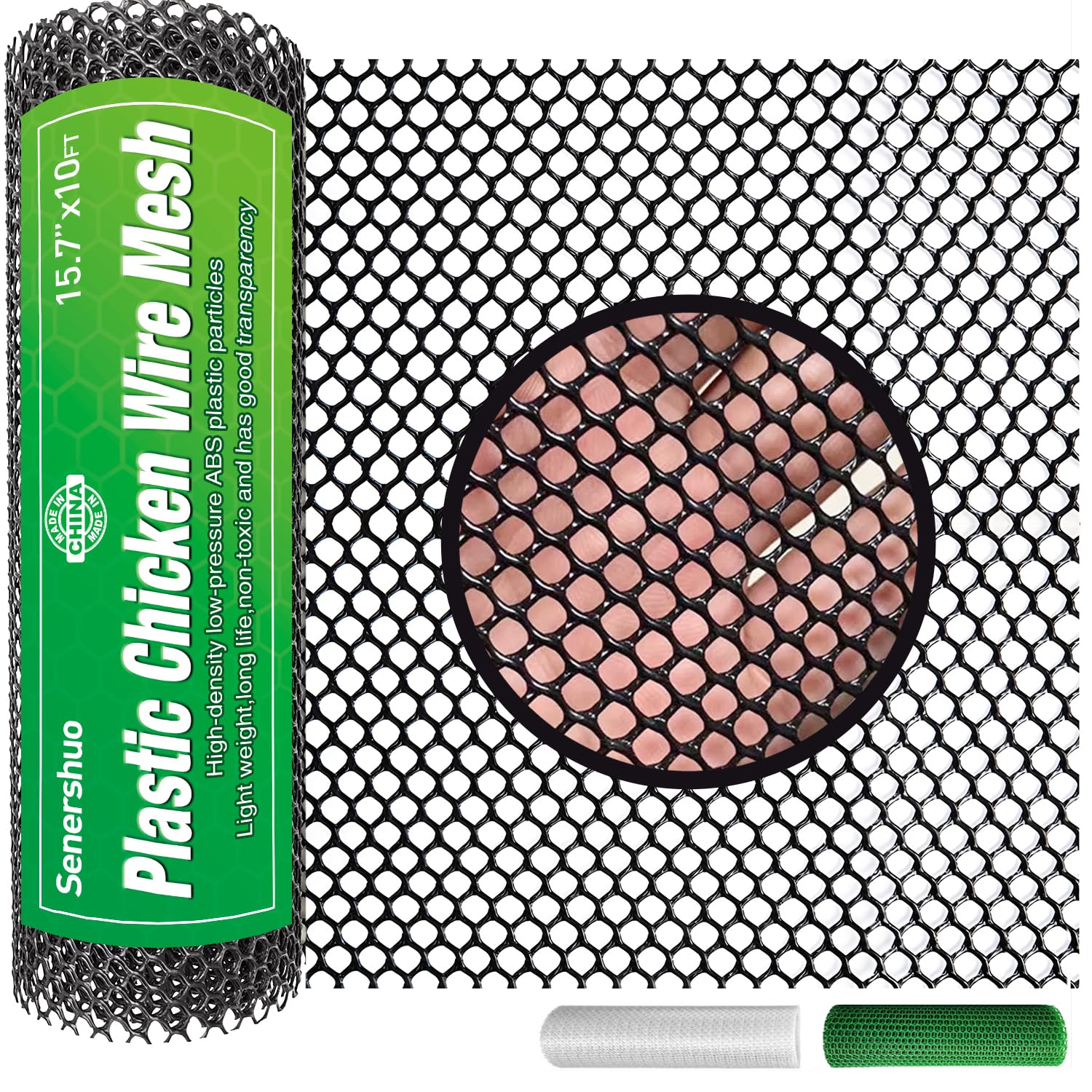 Senershuo Chicken Wire mesh 15.7IN x 10FT Black Plastic mesh Sheet Plant Fence Barrier Chicken Wire Fence Mesh Hexagonal Poultry Mesh Netting Garden Fencing Cat Fencing and Bird Netting