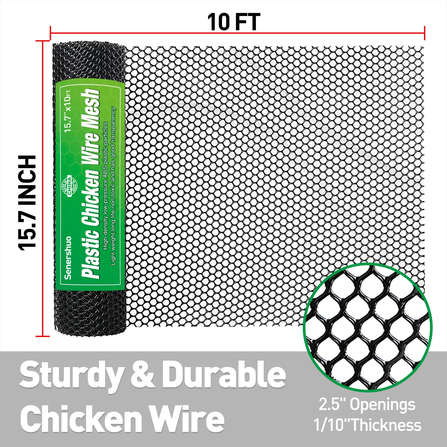 Senershuo Chicken Wire mesh 15.7IN x 10FT Black Plastic mesh Sheet Plant Fence Barrier Chicken Wire Fence Mesh Hexagonal Poultry Mesh Netting Garden Fencing Cat Fencing and Bird Netting