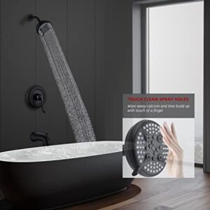 Shower System with Tub Spout, Bathroom Rain Mixer Shower Combo Set, Single Handle Shower Faucet with Valve Matte Black