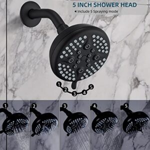 Shower System with Tub Spout, Bathroom Rain Mixer Shower Combo Set, Single Handle Shower Faucet with Valve Matte Black