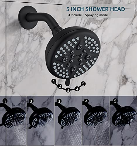 Shower System with Tub Spout, Bathroom Rain Mixer Shower Combo Set, Single Handle Shower Faucet with Valve Matte Black