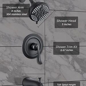 Shower System with Tub Spout, Bathroom Rain Mixer Shower Combo Set, Single Handle Shower Faucet with Valve Matte Black