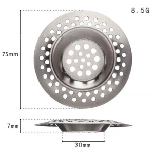 2 pcs Stainless Steel Kitchen Sink Strainer Plug, Standard Strainer Drain Protector for Bathroom/Kitchen, Hair Catcher for Bathtub/Shower 3 inches 7.5 cm Bathroom Strainer