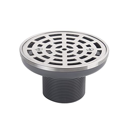 DEOKXZ 4 1/4" Shower Drain Round Brushed Nickel, Removable Grille Strainer Screws in Drain Cover, Base with Adjustable Drain Flange Kit PVC, SUS304 Stainless Steel